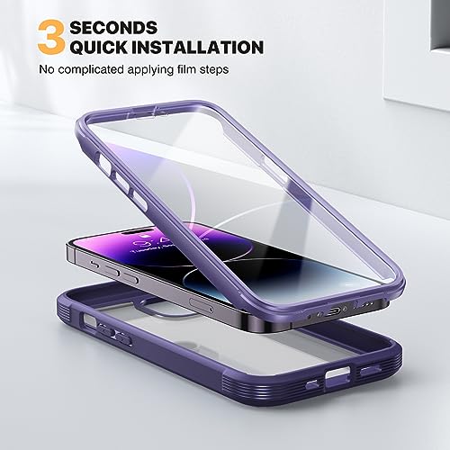 Diaclara Designed for iPhone 14 Pro Phone Case 6.1’’, [2023 Upgraded] Full Body Rugged Cover w/Built-in Anti-Scratch Screen Protector+9H Tempered Glass Camera Protector (Royal Purple)