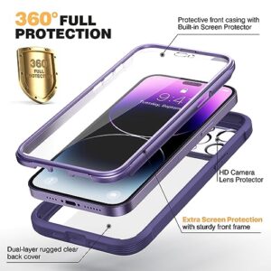 Diaclara Designed for iPhone 14 Pro Phone Case 6.1’’, [2023 Upgraded] Full Body Rugged Cover w/Built-in Anti-Scratch Screen Protector+9H Tempered Glass Camera Protector (Royal Purple)