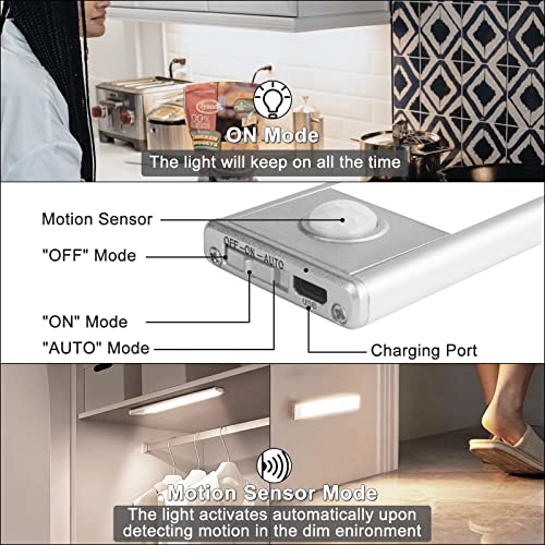 EVERDOSS Under Cabinet Lights Wireless, Under Counter Lights for Kitchen,2 Packs 30 LEDs 6000K 7.8ins Cabinet Lights Motion Sensor,1500 Mah Motion Sensor Under Cabinet Light with Magnet Sticks