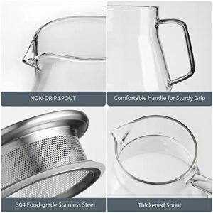 CNGLASS One-Touch Glass Teapot,20oz(600ml) Glass Tea Kettle with Stainless Steel Filter Lid,Stovetop Safe Tea Maker for Loose Leaf Tea