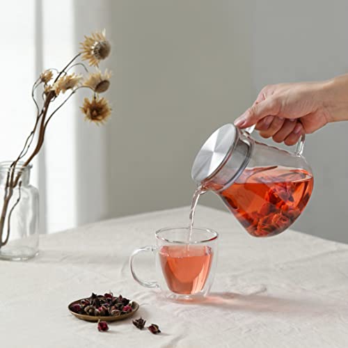 CNGLASS One-Touch Glass Teapot,20oz(600ml) Glass Tea Kettle with Stainless Steel Filter Lid,Stovetop Safe Tea Maker for Loose Leaf Tea