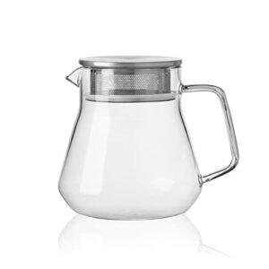 CNGLASS One-Touch Glass Teapot,20oz(600ml) Glass Tea Kettle with Stainless Steel Filter Lid,Stovetop Safe Tea Maker for Loose Leaf Tea