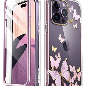 i-Blason Cosmo Series for iPhone 14 Pro Case 6.1 inch (2022 Release), Slim Full-Body Stylish Protective Case with Built-in Screen Protector (Purplefly)