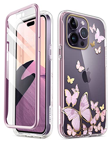 i-Blason Cosmo Series for iPhone 14 Pro Case 6.1 inch (2022 Release), Slim Full-Body Stylish Protective Case with Built-in Screen Protector (Purplefly)