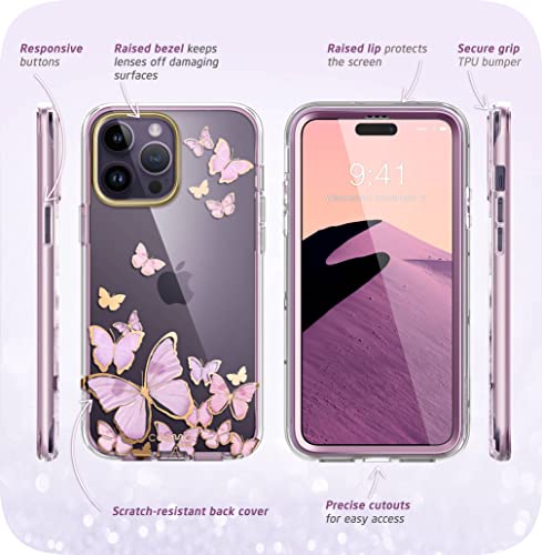 i-Blason Cosmo Series for iPhone 14 Pro Case 6.1 inch (2022 Release), Slim Full-Body Stylish Protective Case with Built-in Screen Protector (Purplefly)