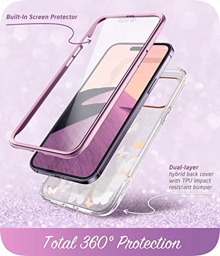 i-Blason Cosmo Series for iPhone 14 Pro Case 6.1 inch (2022 Release), Slim Full-Body Stylish Protective Case with Built-in Screen Protector (Purplefly)