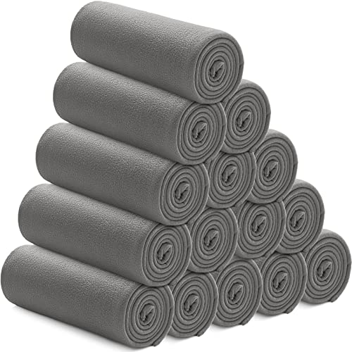 15 Pack Polar Fleece Blanket Bulk 50 x 60 Inch Fleece Throw Blankets Soft Cozy Microfleece Blanket Lightweight Warm Comfy Pet Blankets for Home Office Couch Sofa Car Airplane Travel Outdoor (Gray)