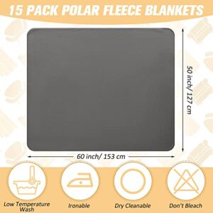 15 Pack Polar Fleece Blanket Bulk 50 x 60 Inch Fleece Throw Blankets Soft Cozy Microfleece Blanket Lightweight Warm Comfy Pet Blankets for Home Office Couch Sofa Car Airplane Travel Outdoor (Gray)