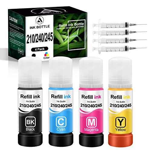 ACETONER Compatible Refill Ink Bottle Replacements for Canon PG240 CL241 PG245 CL246 PG210 CL211 for Canon Pixma MX490 MX492 MG2522 MG2520 TS3122 MG3020 Printer and CISS System(4-Pack, 1B 1C 1M 1Y)