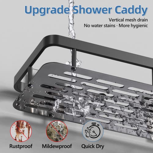 Shower Caddy Shelf LIONONLY 2-Pack Shower Organizer, No Drilling Rustproof Adhesive Bathroom accessories with Soap Holder, Wall Mount Shower Basket for Inside Shower & Kitchen Storage (Matte Black)