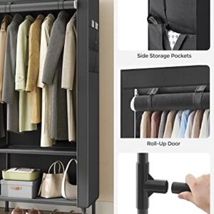 SONGMICS Garment Rack Heavy Duty Clothes Rack, 65 Inch Freestanding Portable Wardrobe Closet with Hanging Rails and Shelves, Total Load 242 lb, Easy Assembly, for Cloakroom Bedroom, Black URDR301B02