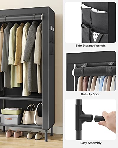 SONGMICS Garment Rack Heavy Duty Clothes Rack, 65 Inch Freestanding Portable Wardrobe Closet with Hanging Rails and Shelves, Total Load 242 lb, Easy Assembly, for Cloakroom Bedroom, Black URDR301B02