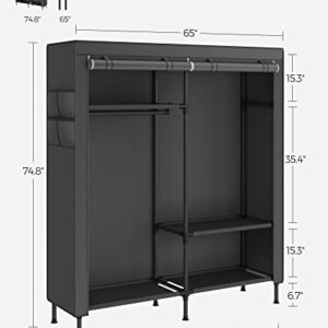 SONGMICS Garment Rack Heavy Duty Clothes Rack, 65 Inch Freestanding Portable Wardrobe Closet with Hanging Rails and Shelves, Total Load 242 lb, Easy Assembly, for Cloakroom Bedroom, Black URDR301B02