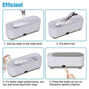 MorTime Ultrasonic Jewelry Cleaner, 300ml 2 AAA Batteries Operated Household Ultrasonic Cleaning Machine for Glasses Jewelry Watches Necklaces Rings