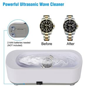 MorTime Ultrasonic Jewelry Cleaner, 300ml 2 AAA Batteries Operated Household Ultrasonic Cleaning Machine for Glasses Jewelry Watches Necklaces Rings