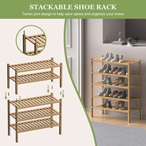 ROMGUAR CRAFT (Thick Bamboo Shoe Rack for Entryway, 3-Tier Free Standing Shoe Racks Stackable Shoe Rack Organizer For Hallway Closet Living Room 27 x12 x21 Inches