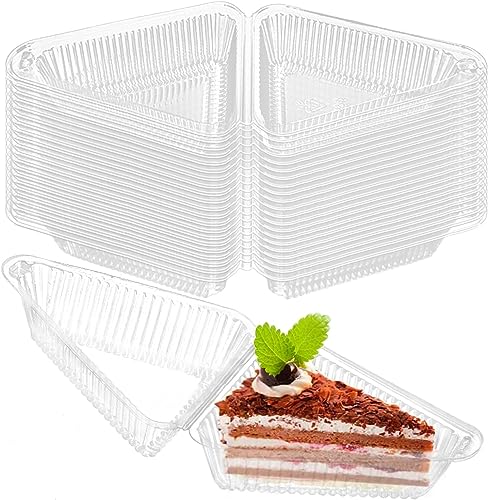 MFDSJ 100 Pieces Cake Slice Plastic Containers with Lids 5 Inches Hinged Lid Cheese cake Container, for Home, Bakery and Cafe