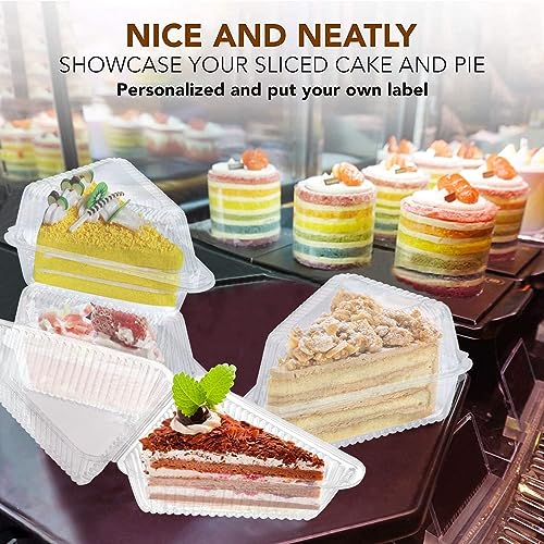 MFDSJ 100 Pieces Cake Slice Plastic Containers with Lids 5 Inches Hinged Lid Cheese cake Container, for Home, Bakery and Cafe