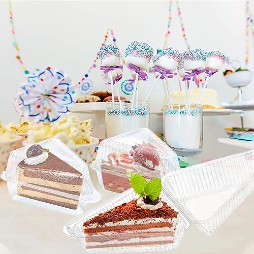 MFDSJ 100 Pieces Cake Slice Plastic Containers with Lids 5 Inches Hinged Lid Cheese cake Container, for Home, Bakery and Cafe