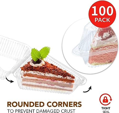 MFDSJ 100 Pieces Cake Slice Plastic Containers with Lids 5 Inches Hinged Lid Cheese cake Container, for Home, Bakery and Cafe