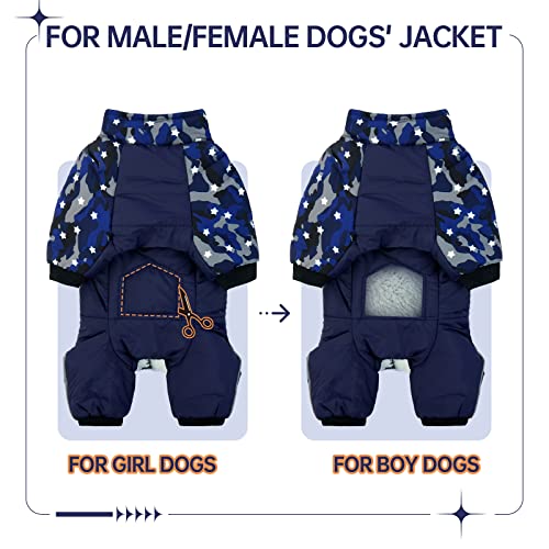 BRKURLEG Puppy Jackets for Small Dogs Boy Girl,Dog 4 Legged Winter Coat Full Body Covered Waterproof Snowproof Cold Weather Gear,Reflective Outdoor Snowsuit for Chihuahua Warm Fleece Apparel