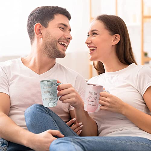 JOYOFUN Couple Coffee Mugs,Wedding Gifts Engagement Gifts for Newlyweds Couple Ceramic Marble Mugs Set Bridal Shower Gifts Marriage Gifts Valentine's Day Anniversary Ideal Cups Gift(14 oz)