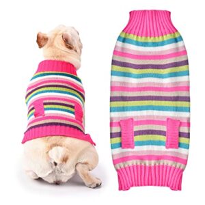 xgdmeil dog sweater pet clothes cute funny striped puppy turtleneck sweater holiday costumes soft warm kitten dog knitwear vest cold weather outfits for small medium large dogs cats(rose red,xs)