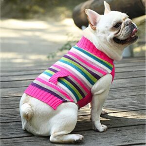 XGDMEIL Dog Sweater Pet Clothes Cute Funny Striped Puppy Turtleneck Sweater Holiday Costumes Soft Warm Kitten Dog Knitwear Vest Cold Weather Outfits for Small Medium Large Dogs Cats(Rose Red,XS)