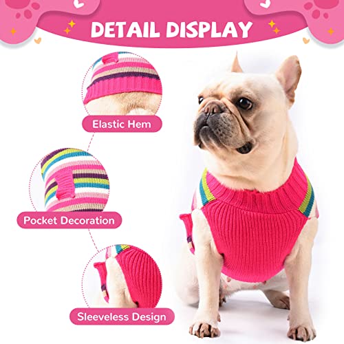 XGDMEIL Dog Sweater Pet Clothes Cute Funny Striped Puppy Turtleneck Sweater Holiday Costumes Soft Warm Kitten Dog Knitwear Vest Cold Weather Outfits for Small Medium Large Dogs Cats(Rose Red,XS)