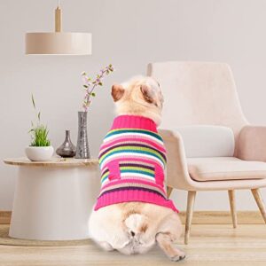 XGDMEIL Dog Sweater Pet Clothes Cute Funny Striped Puppy Turtleneck Sweater Holiday Costumes Soft Warm Kitten Dog Knitwear Vest Cold Weather Outfits for Small Medium Large Dogs Cats(Rose Red,XS)