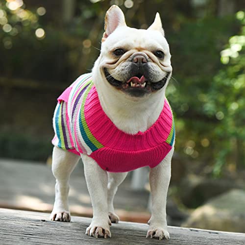 XGDMEIL Dog Sweater Pet Clothes Cute Funny Striped Puppy Turtleneck Sweater Holiday Costumes Soft Warm Kitten Dog Knitwear Vest Cold Weather Outfits for Small Medium Large Dogs Cats(Rose Red,XS)