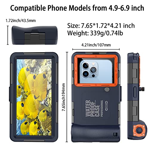 Universal Diving Underwater Case for Photo iPhone 14/13/12 Case Samsung Galaxy S22/S21, 50ft/15m Waterproof Swimming Snorkeling Protective Housing Orange