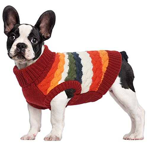 Kuoser Dog Sweater, Pet Cable Knitted Pullover Puppy Warm Clothes, Doggy Turtleneck Classic Knitwear Soft Thickening Doggie Outfit, Cold Weather Thermal Wear for Small Medium Dogs Cats Red