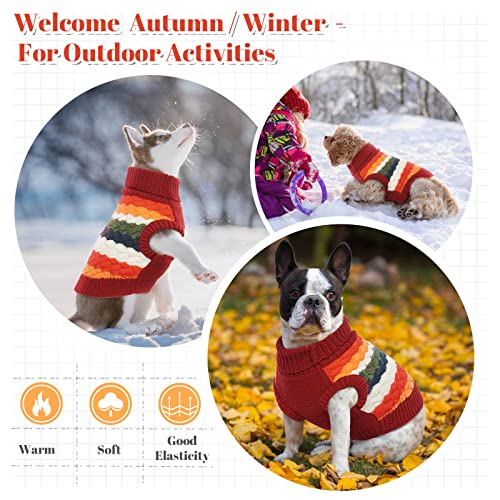 Kuoser Dog Sweater, Pet Cable Knitted Pullover Puppy Warm Clothes, Doggy Turtleneck Classic Knitwear Soft Thickening Doggie Outfit, Cold Weather Thermal Wear for Small Medium Dogs Cats Red