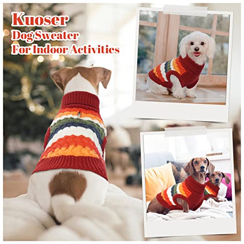 Kuoser Dog Sweater, Pet Cable Knitted Pullover Puppy Warm Clothes, Doggy Turtleneck Classic Knitwear Soft Thickening Doggie Outfit, Cold Weather Thermal Wear for Small Medium Dogs Cats Red