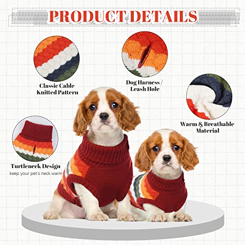 Kuoser Dog Sweater, Pet Cable Knitted Pullover Puppy Warm Clothes, Doggy Turtleneck Classic Knitwear Soft Thickening Doggie Outfit, Cold Weather Thermal Wear for Small Medium Dogs Cats Red