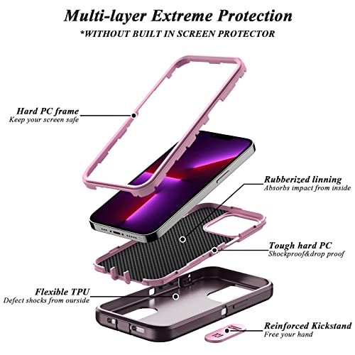 Qireoky for iPhone 13 Pro Case,iPhone 13 Pro Phone Case with Stand Heavy Duty Protective Anti-dust Port Cover Non-Slip Multi Layers 3 in 1 Bumper Shockproof Case for iPhone 13 Pro(Purple)