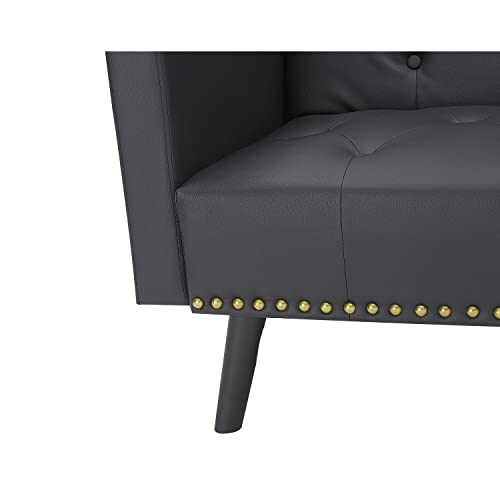 Naomi Home Black Futon Sofa Bed, Faux Leather Futon Couch with Armrest, Black Sofa Bed Couch with Metal Legs, Pull Out Sofa Bed, Reclining Small Couch Bed, Folding Small Couch for Living Room