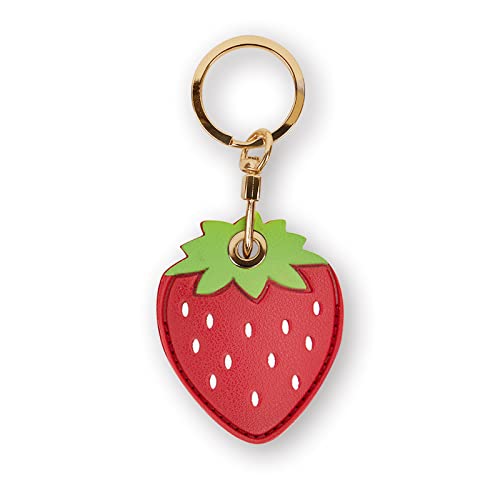 Leather Keychain Case Holder Compatible with Apple AirTag, GPS Airtag Keychain Finder Tracker with Key Ring, Anti-Scratch Protective Air Tag Cover for Keys, Wallet(Strawberry)