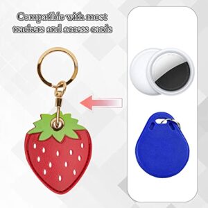 Leather Keychain Case Holder Compatible with Apple AirTag, GPS Airtag Keychain Finder Tracker with Key Ring, Anti-Scratch Protective Air Tag Cover for Keys, Wallet(Strawberry)