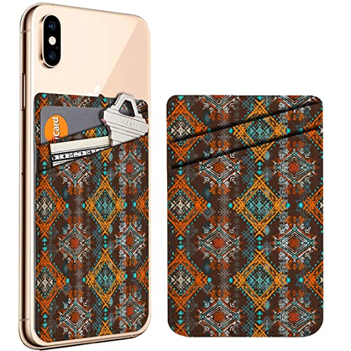 Diascia Pack of 2 - Cellphone Stick on Leather Cardholder ( Ethnic Boho Ethno Pattern Pattern ) ID Credit Card Pouch Wallet Pocket Sleeve