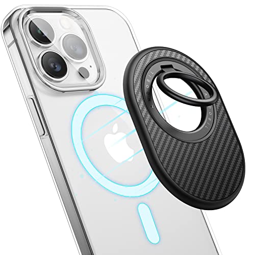 [2023 Newest] andobil Easyfly Magnetic Phone Grip [Strongest Magnet Power] Gym Cell Phone Finger Ring Holder Compatible with MagSafe iPhone 14 Pro Max 14 13 12, Rotate Kickstand, Carbon Fiber Design