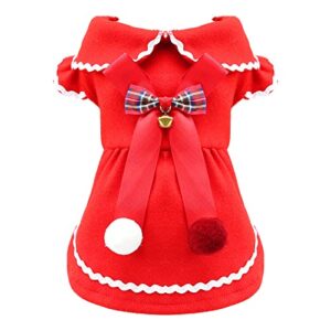 baejmjk dog winter dress bowknot warm girl puppy christmas dress cute doggie clothes for small dogs cats rabbit(red,large)