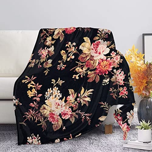 Jiueut Flannel Bed Throws,Vintage Flower Floral Throw Blankets Soft Cozy for Sofa Couch Office Travel Camping,Lightweight