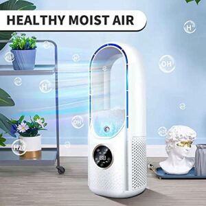 Portable Bladeless Air Cooler with 6 Gears Modes, Mini Tower Fan Cooling Fan Instant Cool & Humidify, Timer Air-cooling Fan with Atmosphere Lamp for Living Room Office