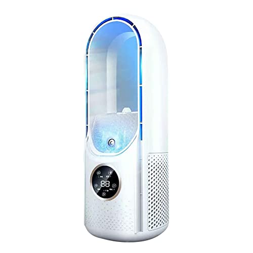 Portable Bladeless Air Cooler with 6 Gears Modes, Mini Tower Fan Cooling Fan Instant Cool & Humidify, Timer Air-cooling Fan with Atmosphere Lamp for Living Room Office