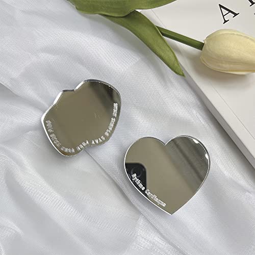 ONLYOU GRIPTOK Phone Grip Korean Grip Tok Mirror Logo Heart Motif Silver Simple Cute Phone Stand Drop Prevention Custom Pair Women's (2)