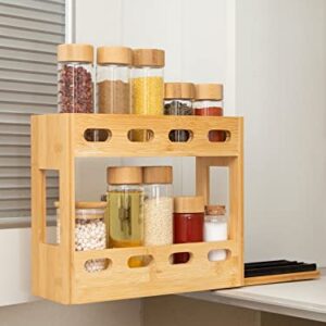 Vinknde Pull Out Spice Rack Organizer for Cabinet,Bamboo Spice Rack Soice Rack 2 Tiers,Slide Out Vertical Seasoning Spice Organizer for Cabinet,Pantry,Kitchen