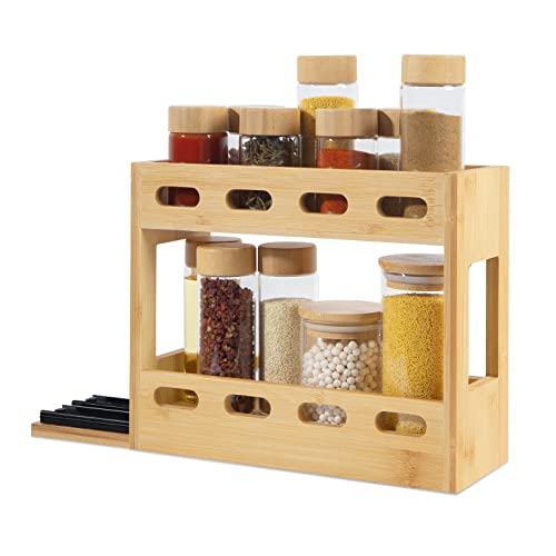 Vinknde Pull Out Spice Rack Organizer for Cabinet,Bamboo Spice Rack Soice Rack 2 Tiers,Slide Out Vertical Seasoning Spice Organizer for Cabinet,Pantry,Kitchen