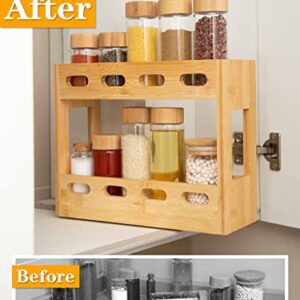 Vinknde Pull Out Spice Rack Organizer for Cabinet,Bamboo Spice Rack Soice Rack 2 Tiers,Slide Out Vertical Seasoning Spice Organizer for Cabinet,Pantry,Kitchen